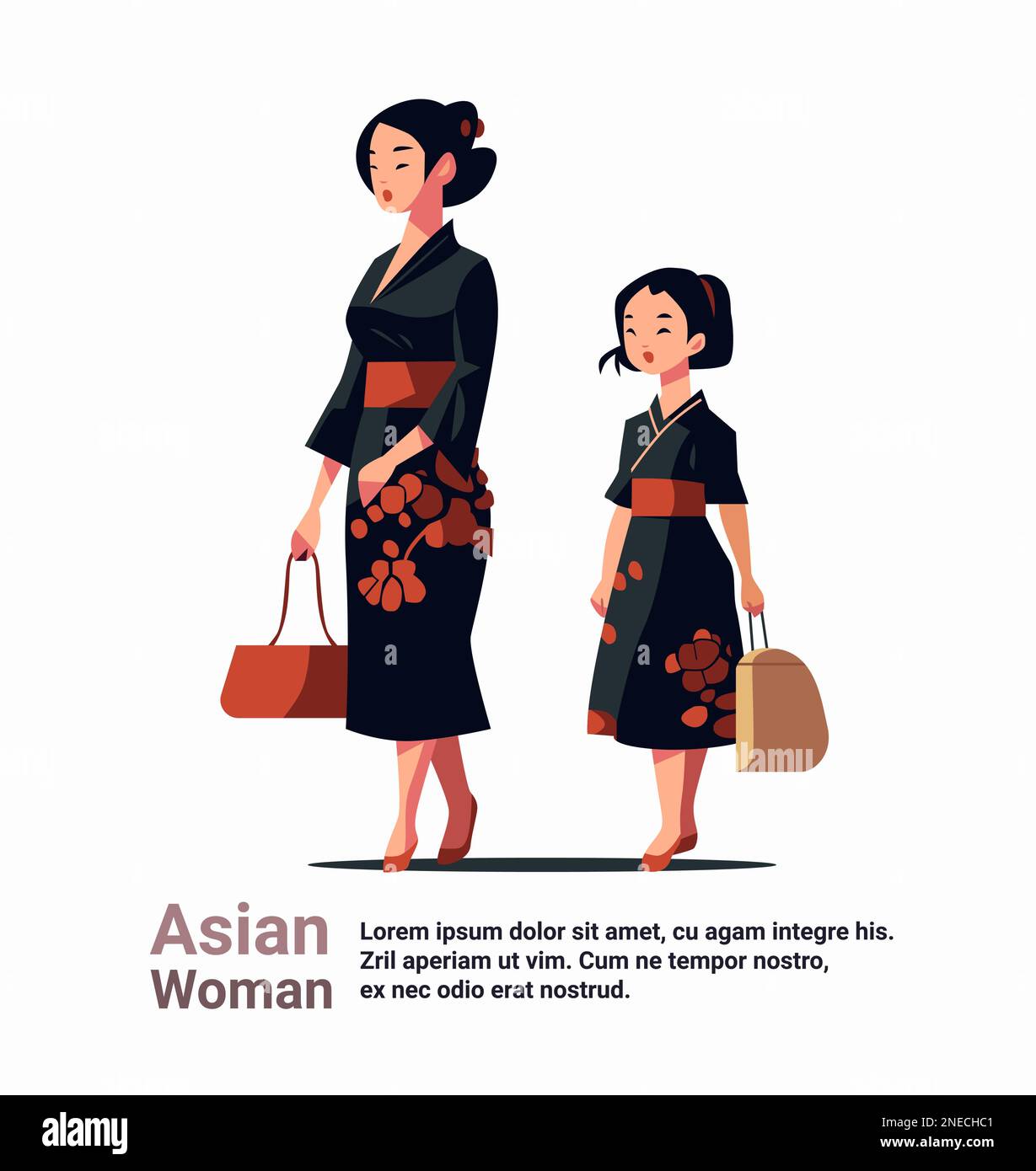 mother and little children standing together asian mom taking daughter ...