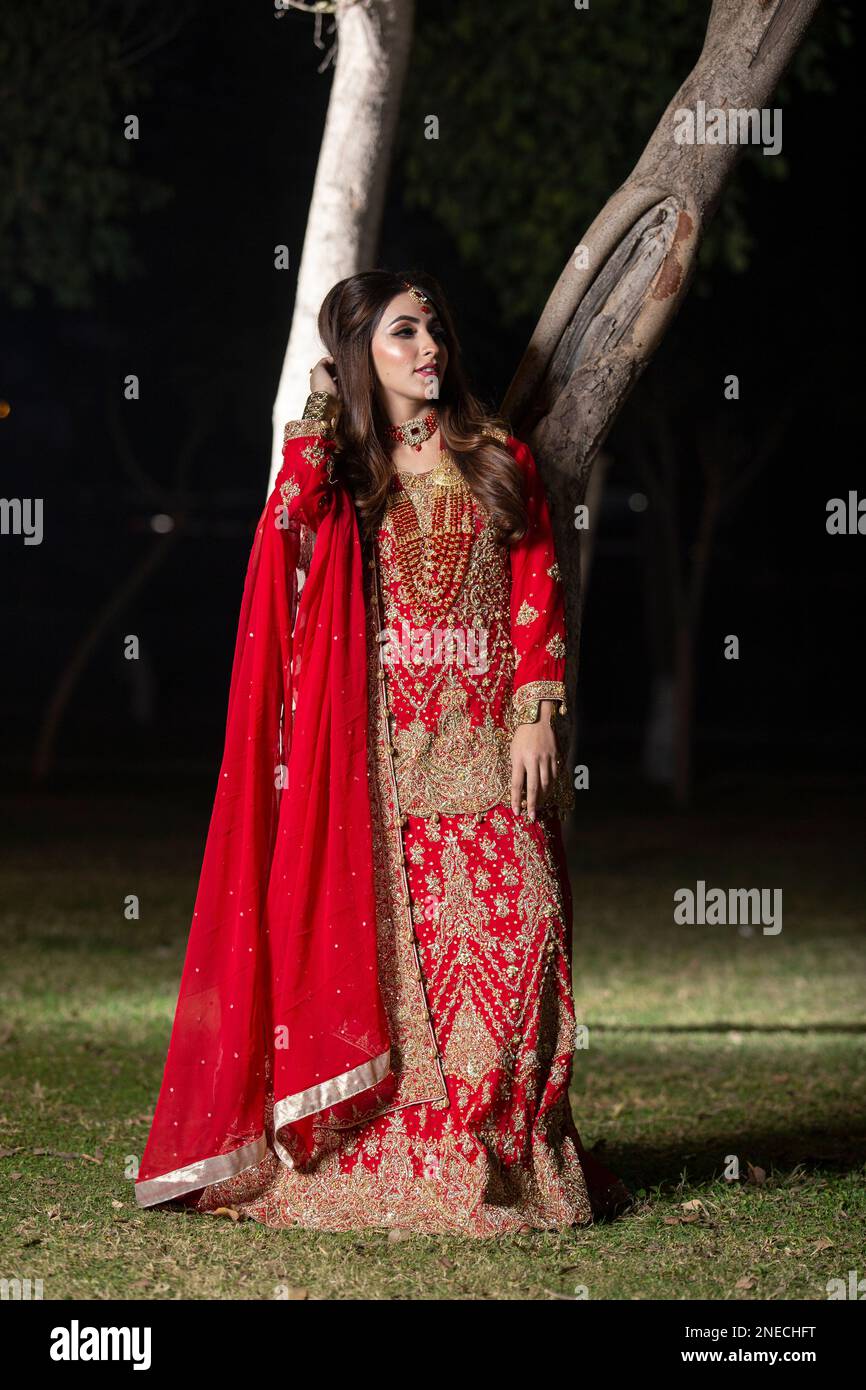 Pakistani. Indian Beautiful bride makeup for saloon shoot Stock Photo ...