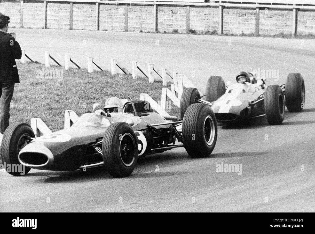 Australian Jack Brabham, in his self-build Formula One car, leads ...