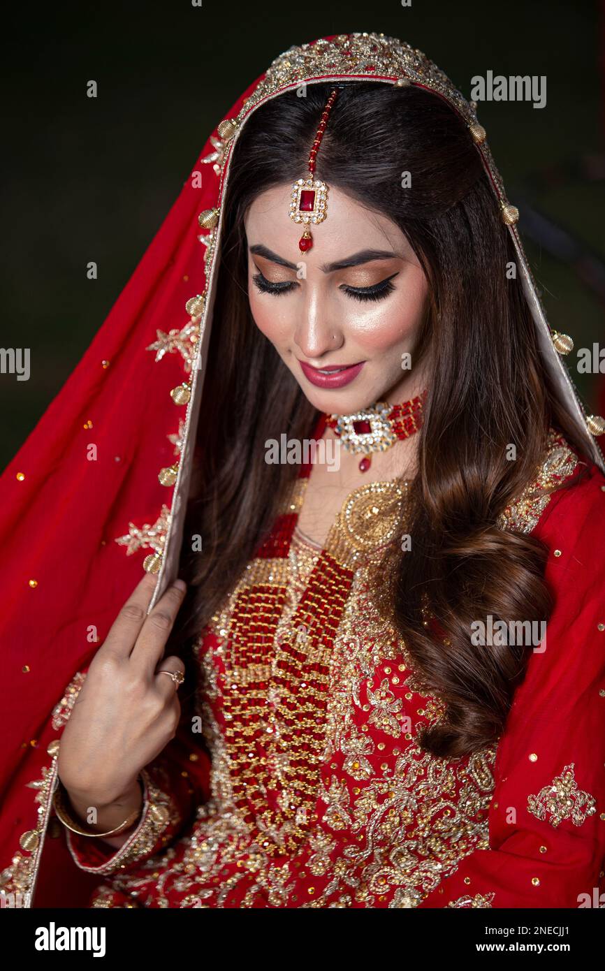 Pakistani. Indian Beautiful bride makeup for saloon shoot Stock Photo ...