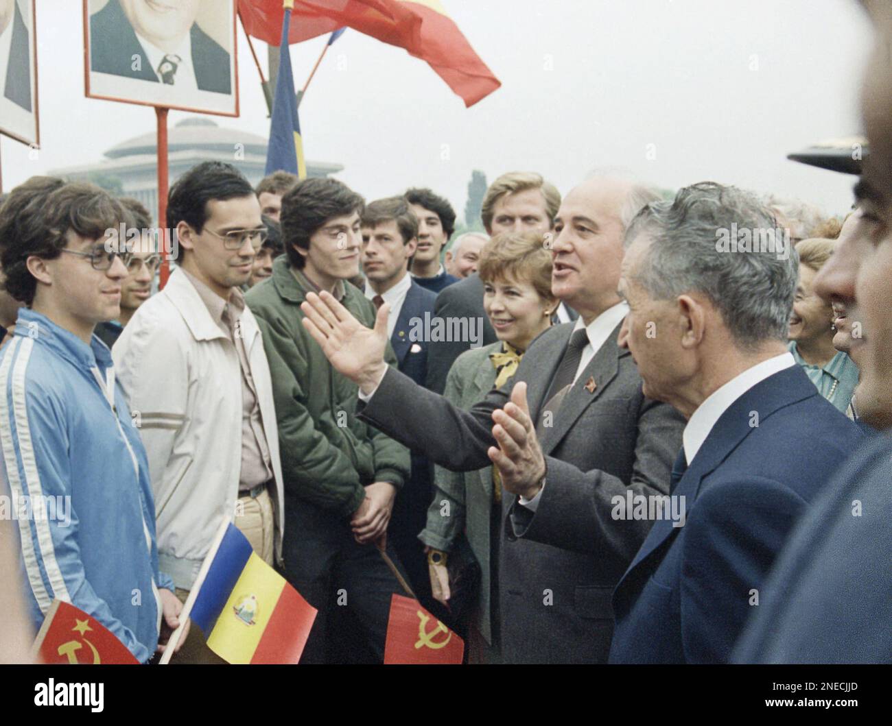 Soviet leader Mikhail Gorbachev is engaged in a lively conservation ...