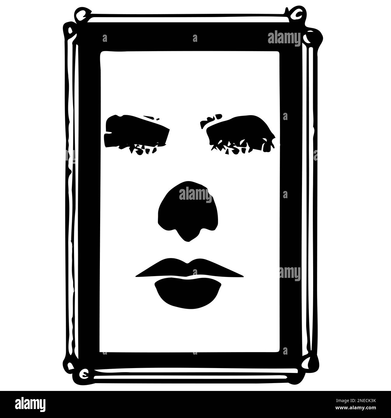 Artistic picture frame with abstract face black silhouette isolated on ...