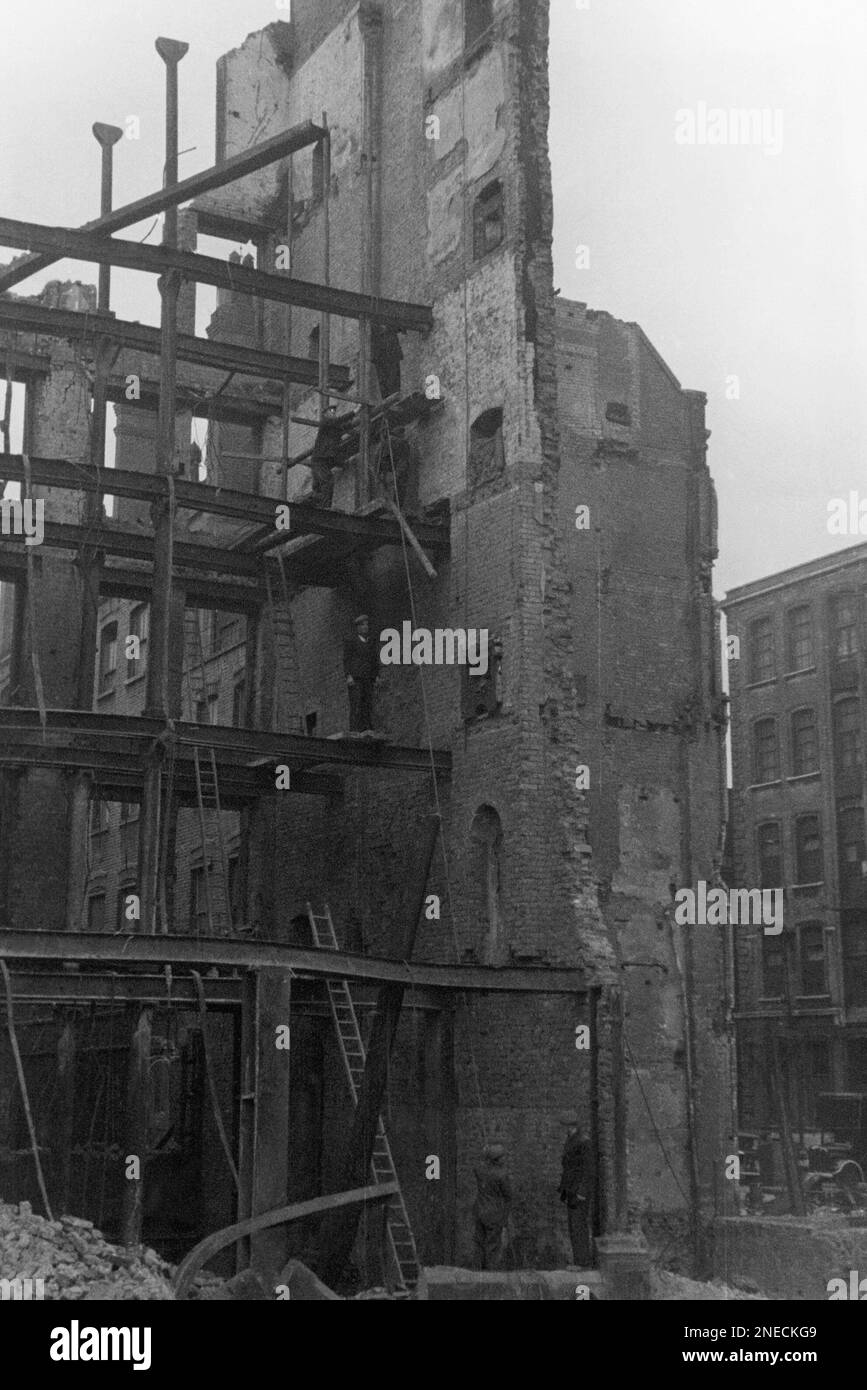 A mere skeleton remains of what used to be business buildings. This ...