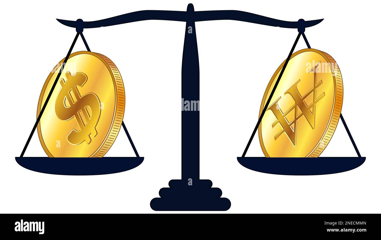 Gold coin of American Dollar USD and Republic of Korea Won KRW on ...