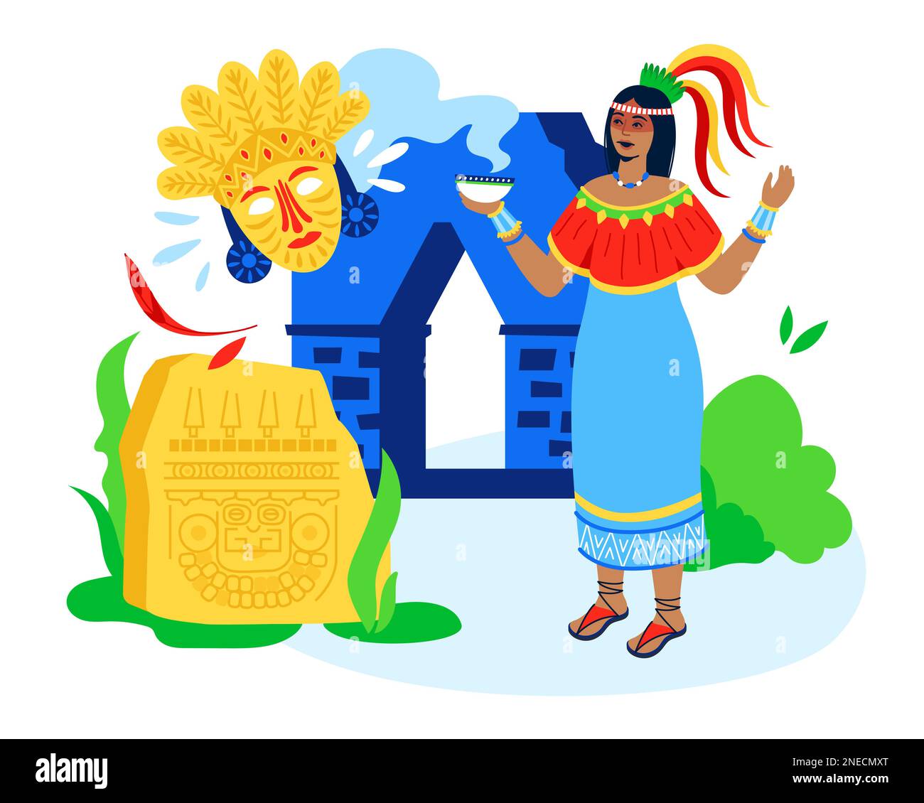 Mayan Woman And Her Home Modern Colored Vector Illustration Stock Vector Image And Art Alamy