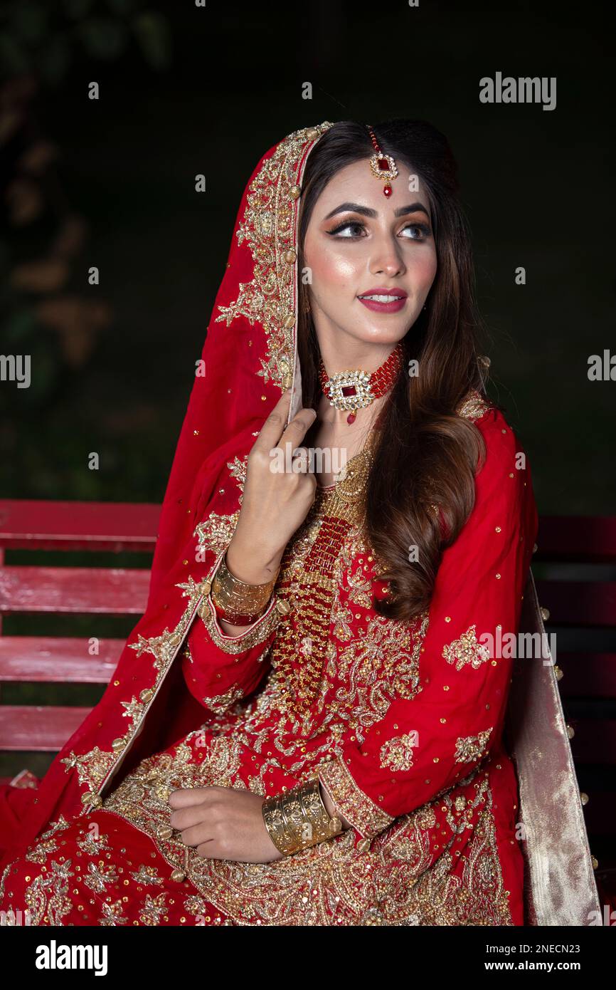 Pakistani. Indian Beautiful bride makeup for saloon shoot Stock Photo ...