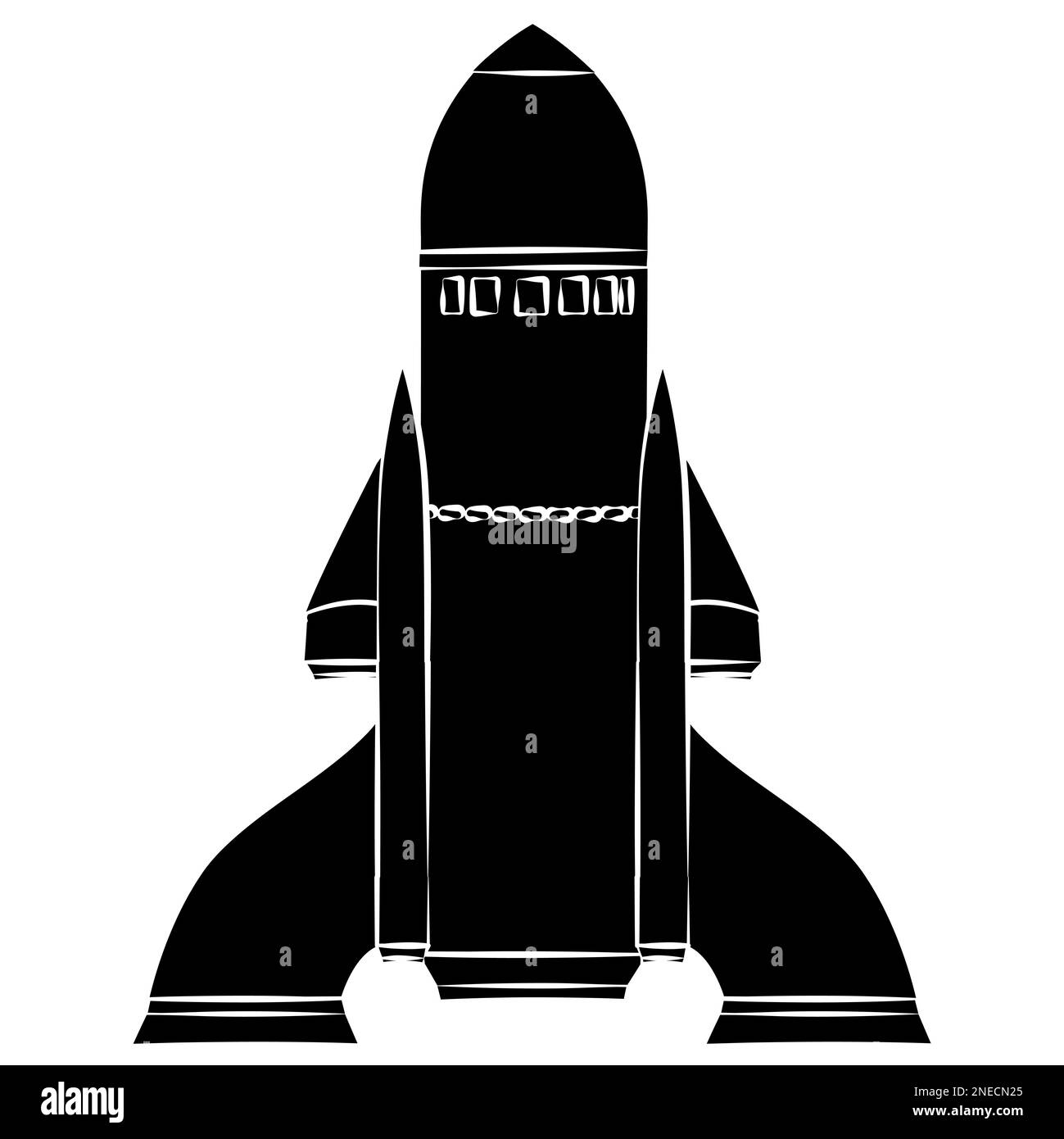 Black silhouette of space rocket with massive racks, isolated on white ...