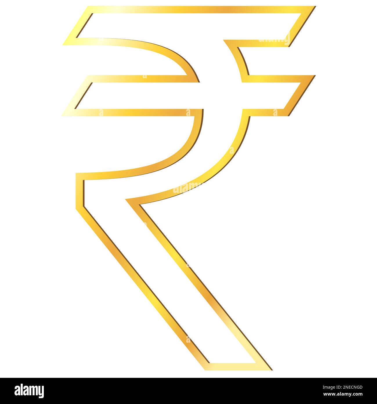 Indian Rupee INR currency golden sign outline in front view isolated on ...