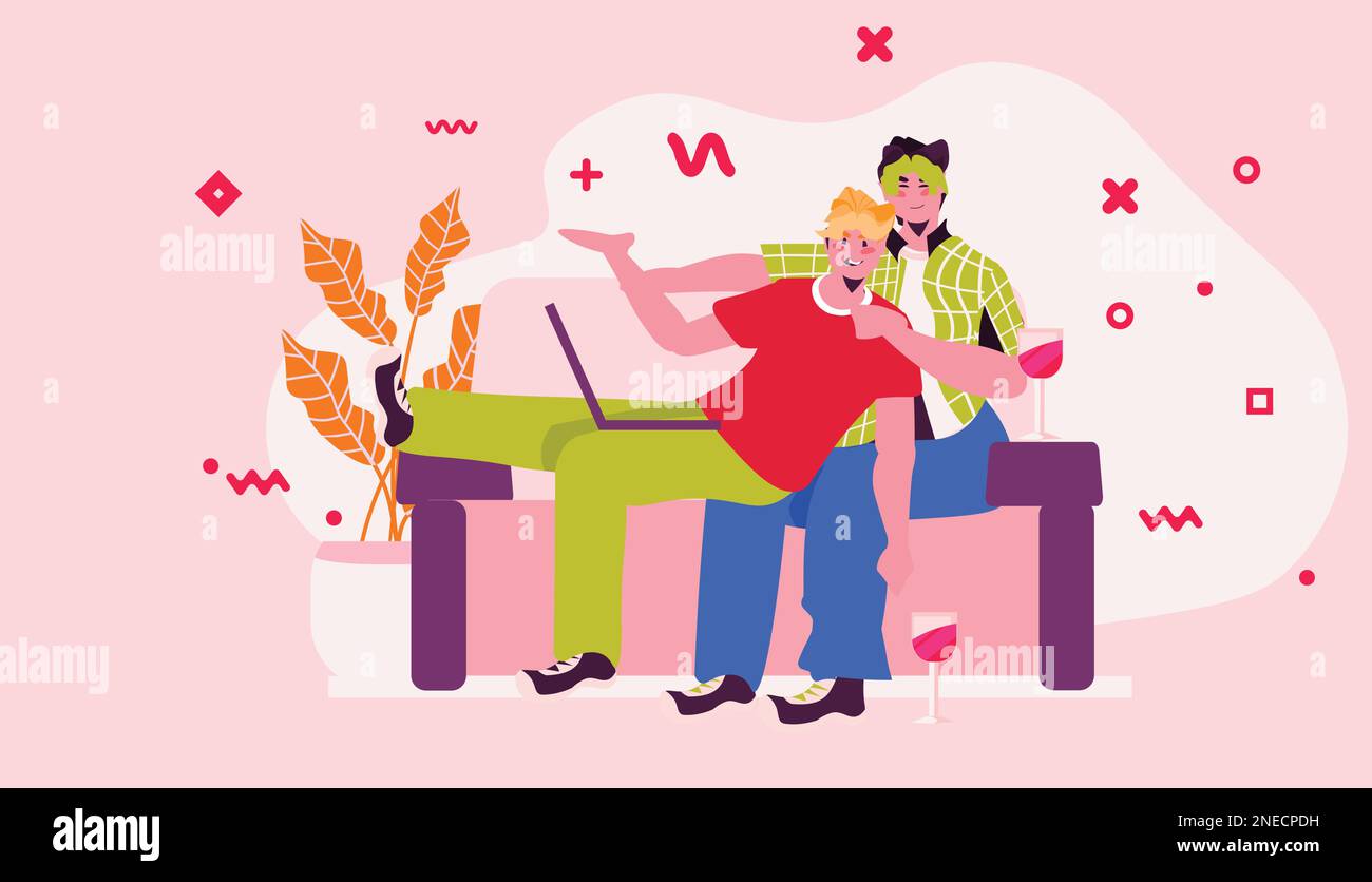 young couple drinking wine and having fun generation Z lifestyle ...