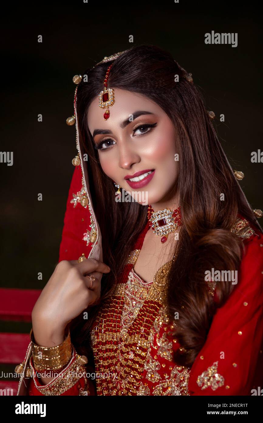 Pakistani. Indian Beautiful bride makeup for saloon shoot Stock Photo ...