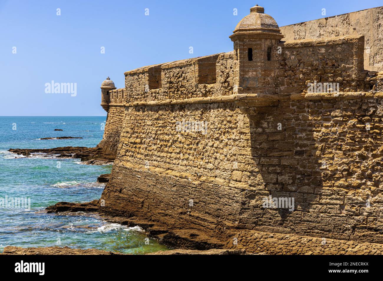 Castle of San Sebastián (Castillo de San Sebastián) on the Mediterranean sea, fortress located ...