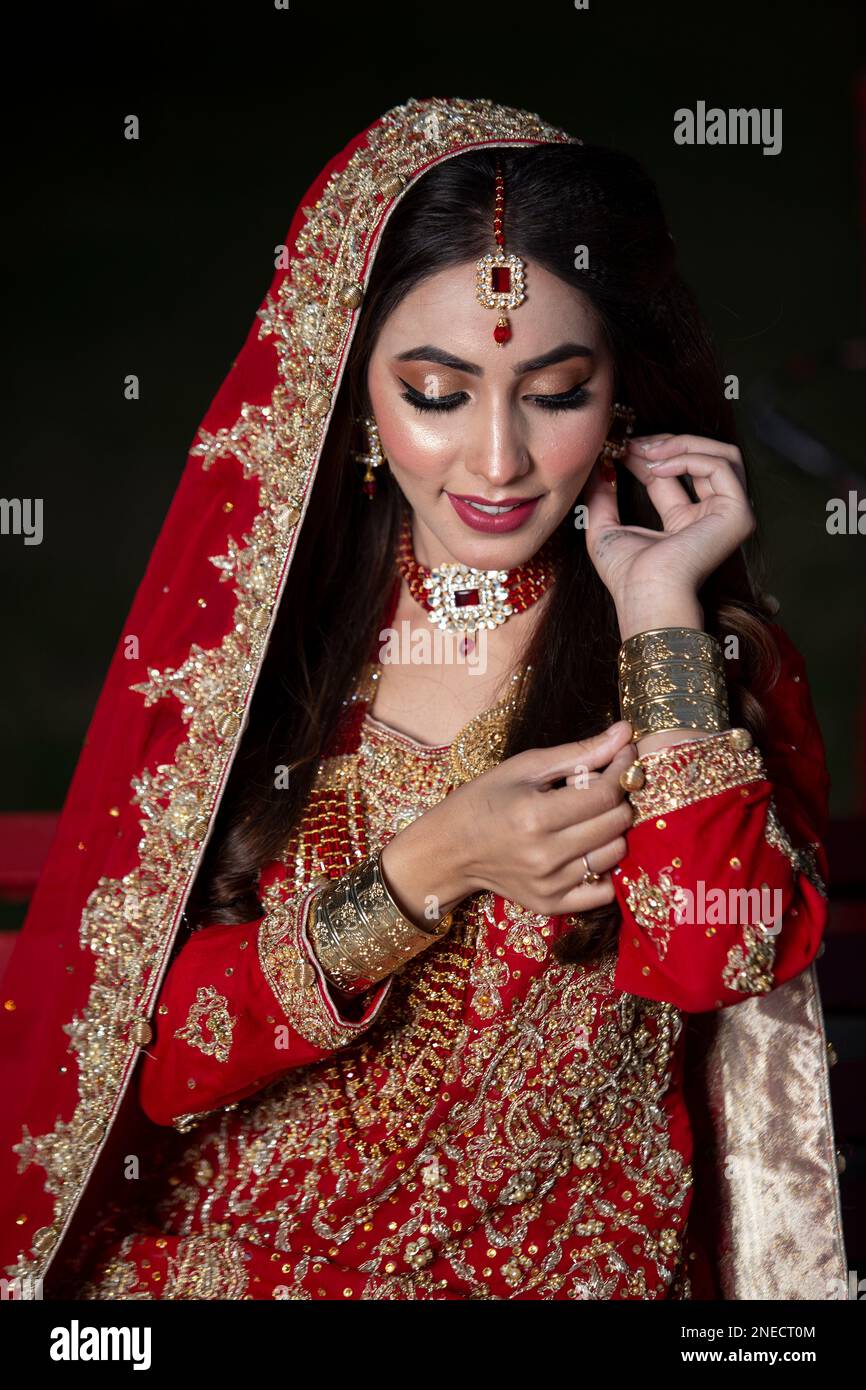 Pakistani. Indian Beautiful bride makeup for saloon shoot Stock Photo ...