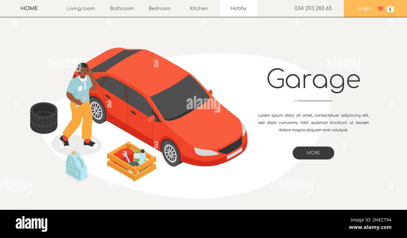 Repair car in garage - modern isometric web banner Stock Vector Image ...