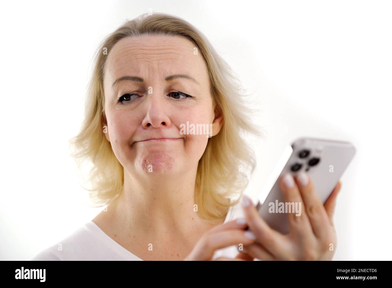 unhappy dissatisfied woman is dissatisfied with message upset sad ...