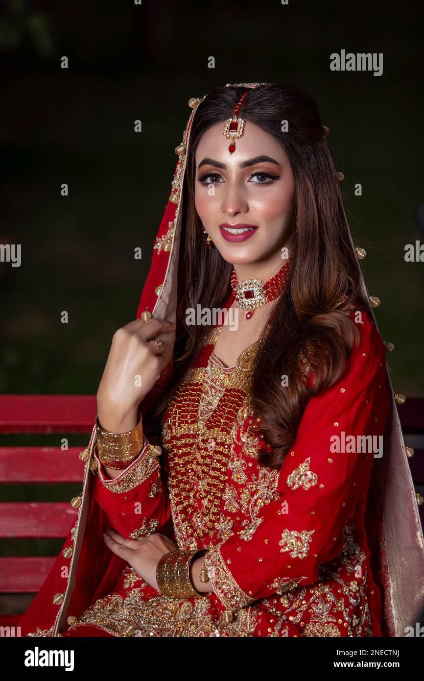 Pakistani. Indian Beautiful bride makeup for saloon shoot Stock Photo ...