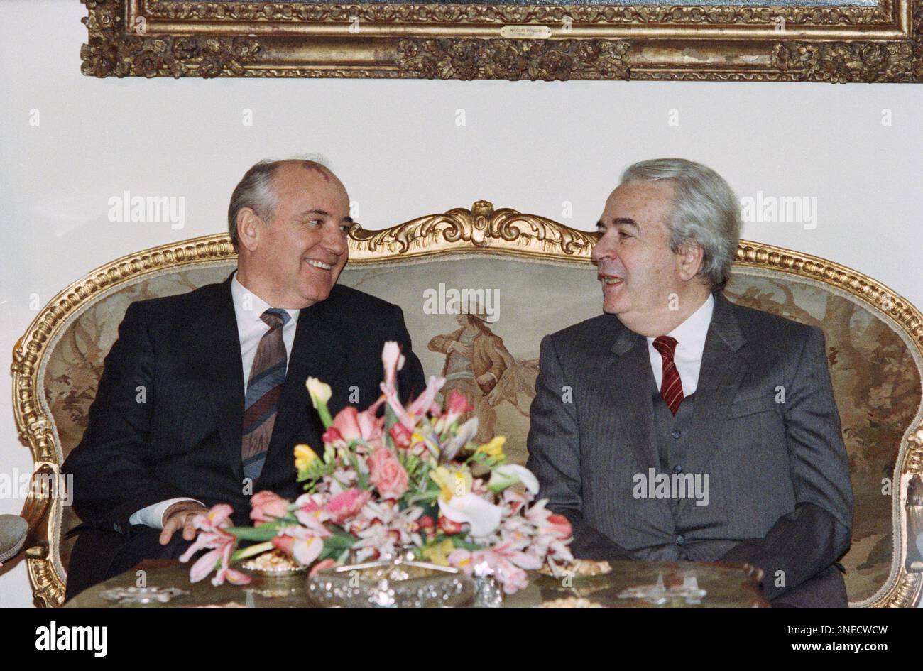 Soviet leader Mikhail Gorbachev, left, chats with Yugoslavian President ...