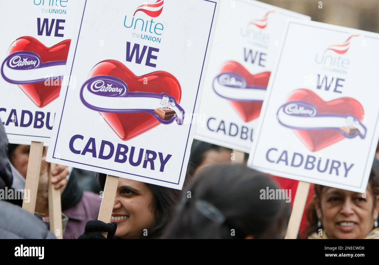 Cadburys workers demonstrates outside the Palace of Westminster on the ...