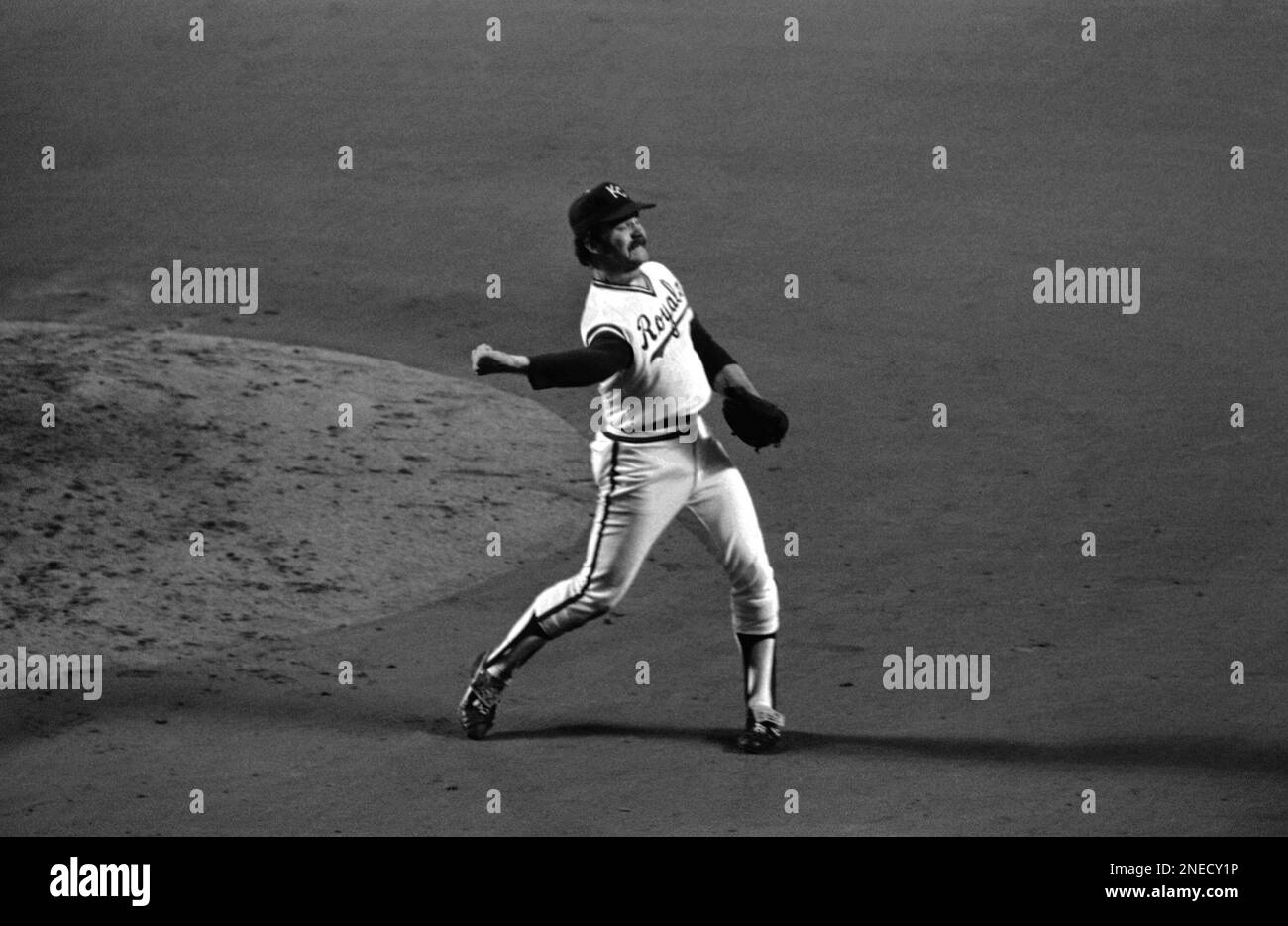 Dennis Leonard, Royals right hander, give out with a victory gesture on ...