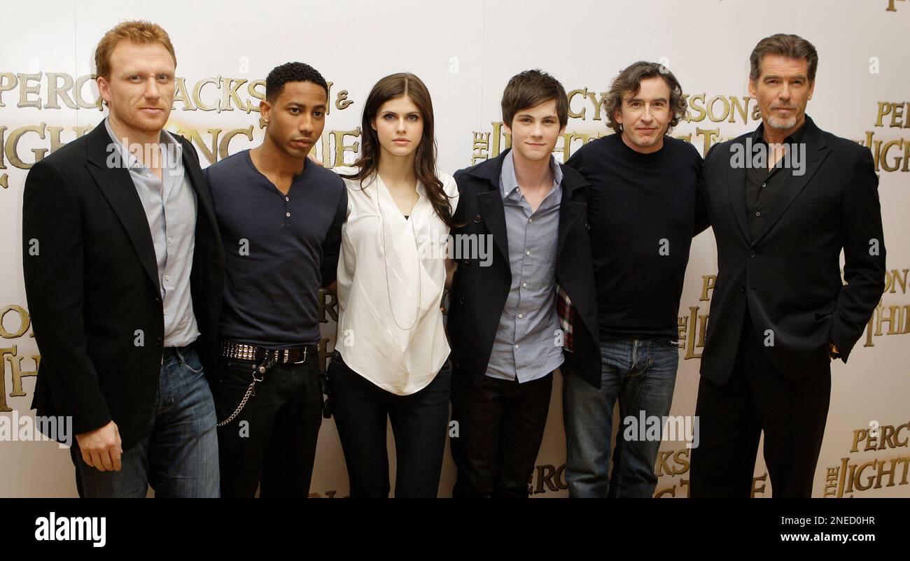Actors from the film, Percy Jackson and the Lightning Thief, pose at a ...