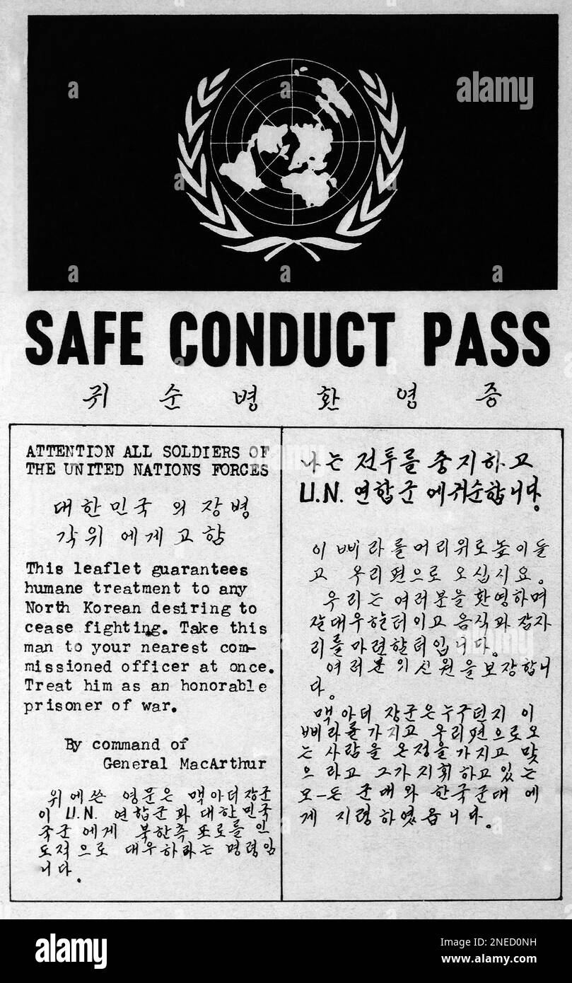This is a copy of one face of the UN safe conduct pass being dropped in ...