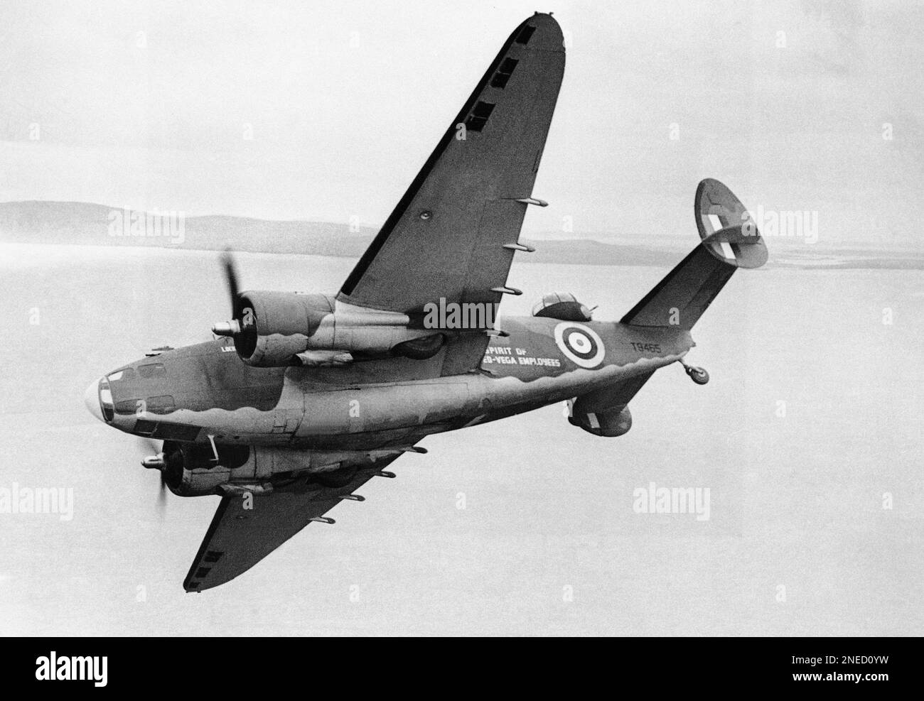 A Lockheed Hudson bomber takes off from its R.A.F. coastal command base ...