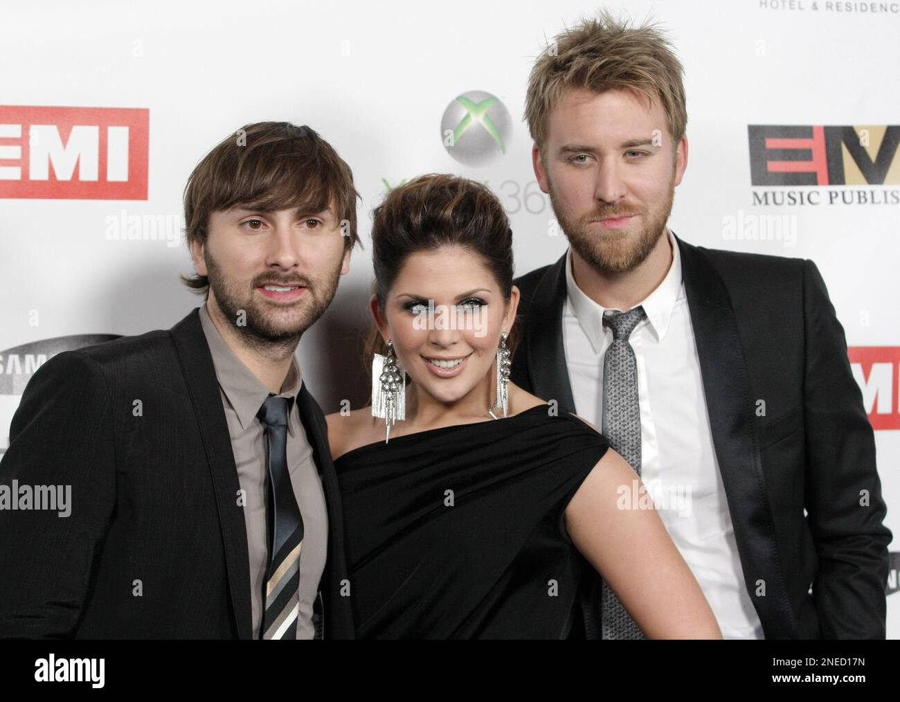 From left to right, singer Charles Kelley, singer Hillary Scott, and ...