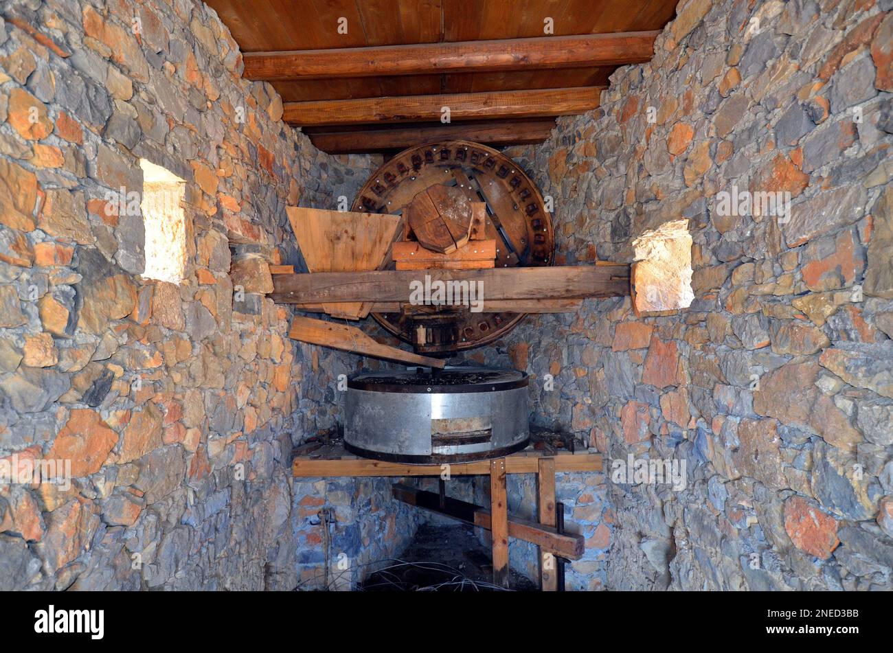 Greece, Crete, inside old venetian windmills at the Ambelos pass at the ...