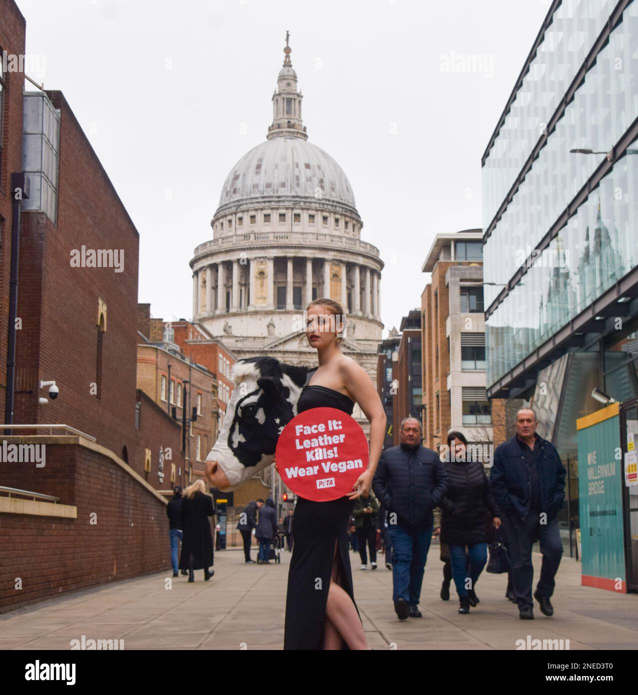 London, UK. 16th February 2023. PETA staged a ‘catwalk’ on Millennium ...