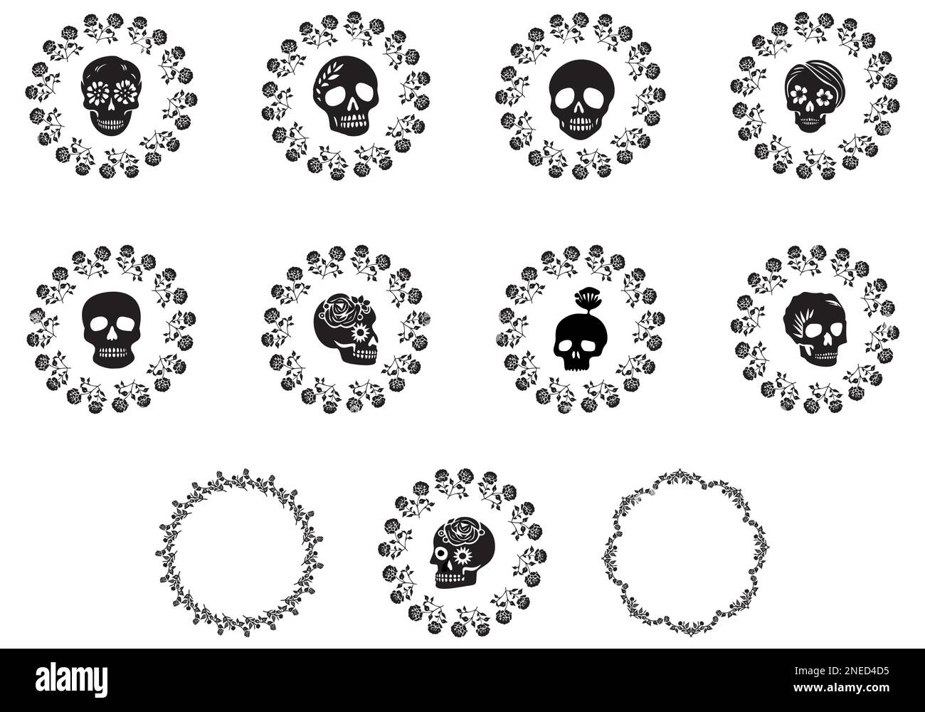 Collection of skull goth vector motif. Set for retro scary halloween ...