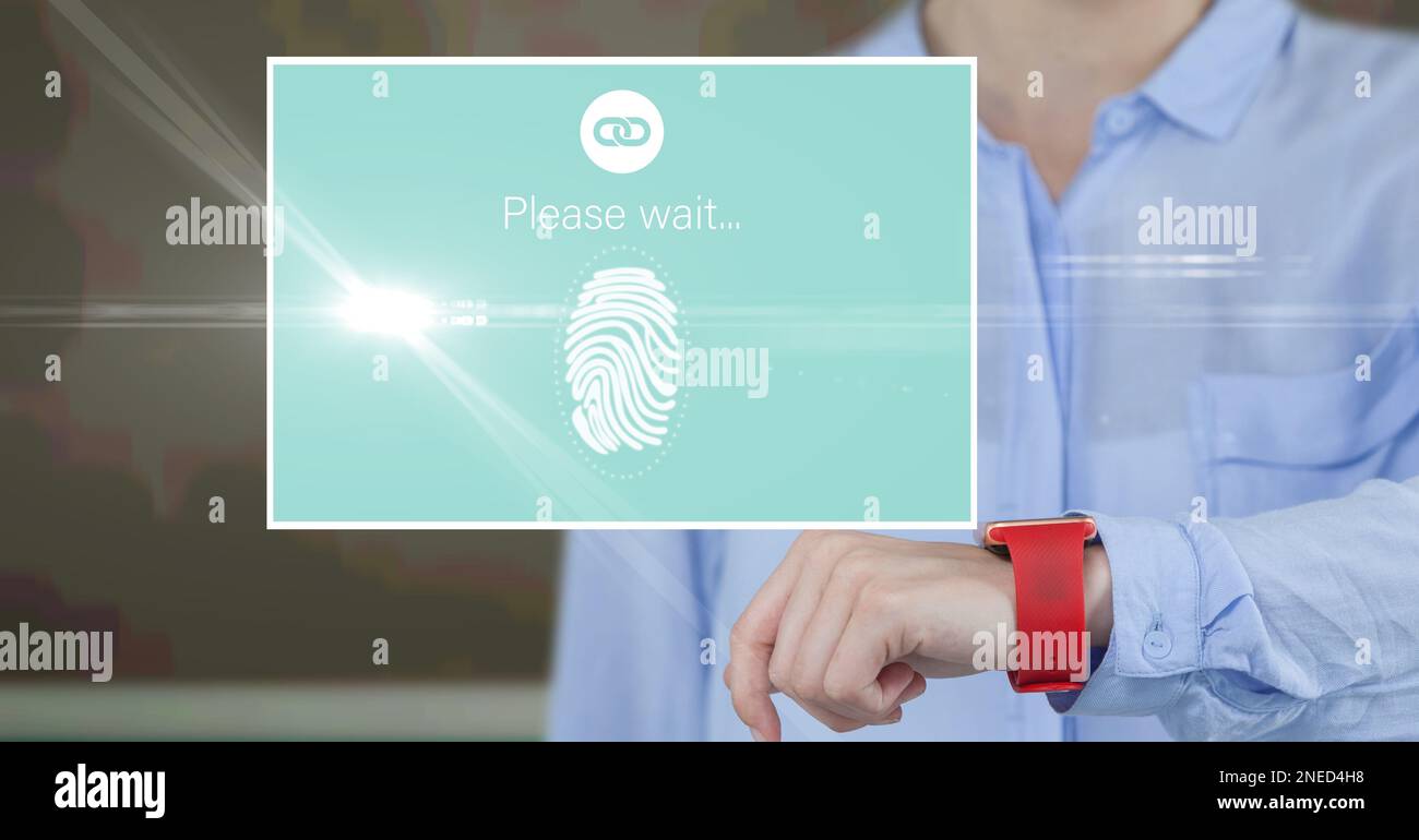 Composition of screen with biometric fingerprint over businessman with ...