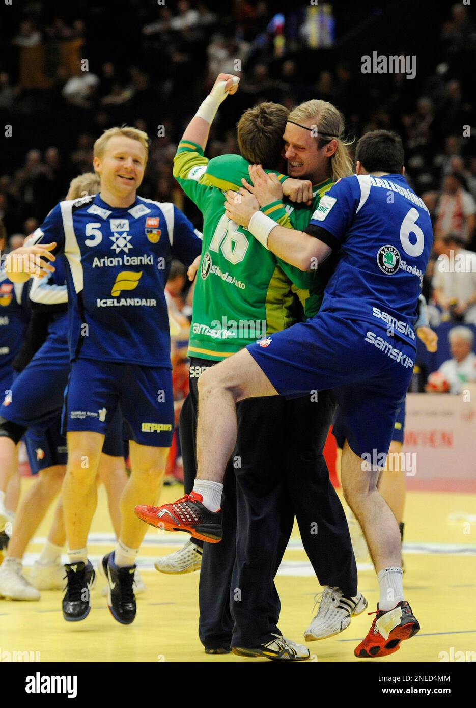The player of Iceland celebrate after the men's handball European ...