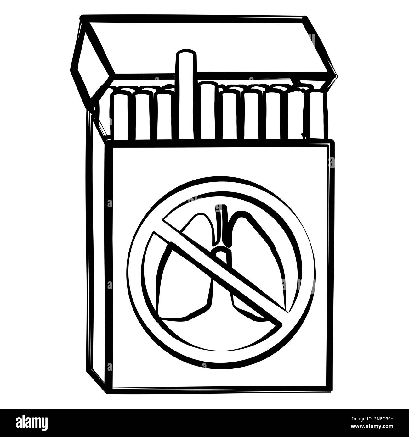 Black outline of open full pack of cigarettes in sketch style, with ...