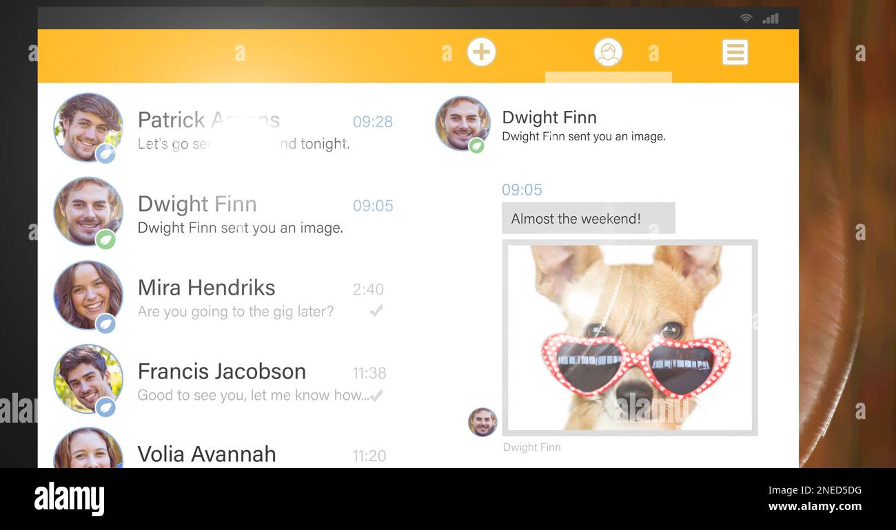 Composition of social media screen with messages and digital icons ...