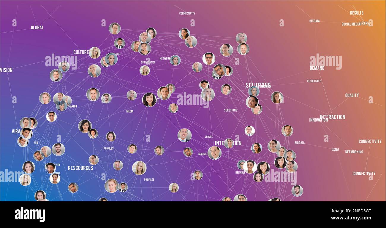 Composition of network of connections with people's photographs and ...
