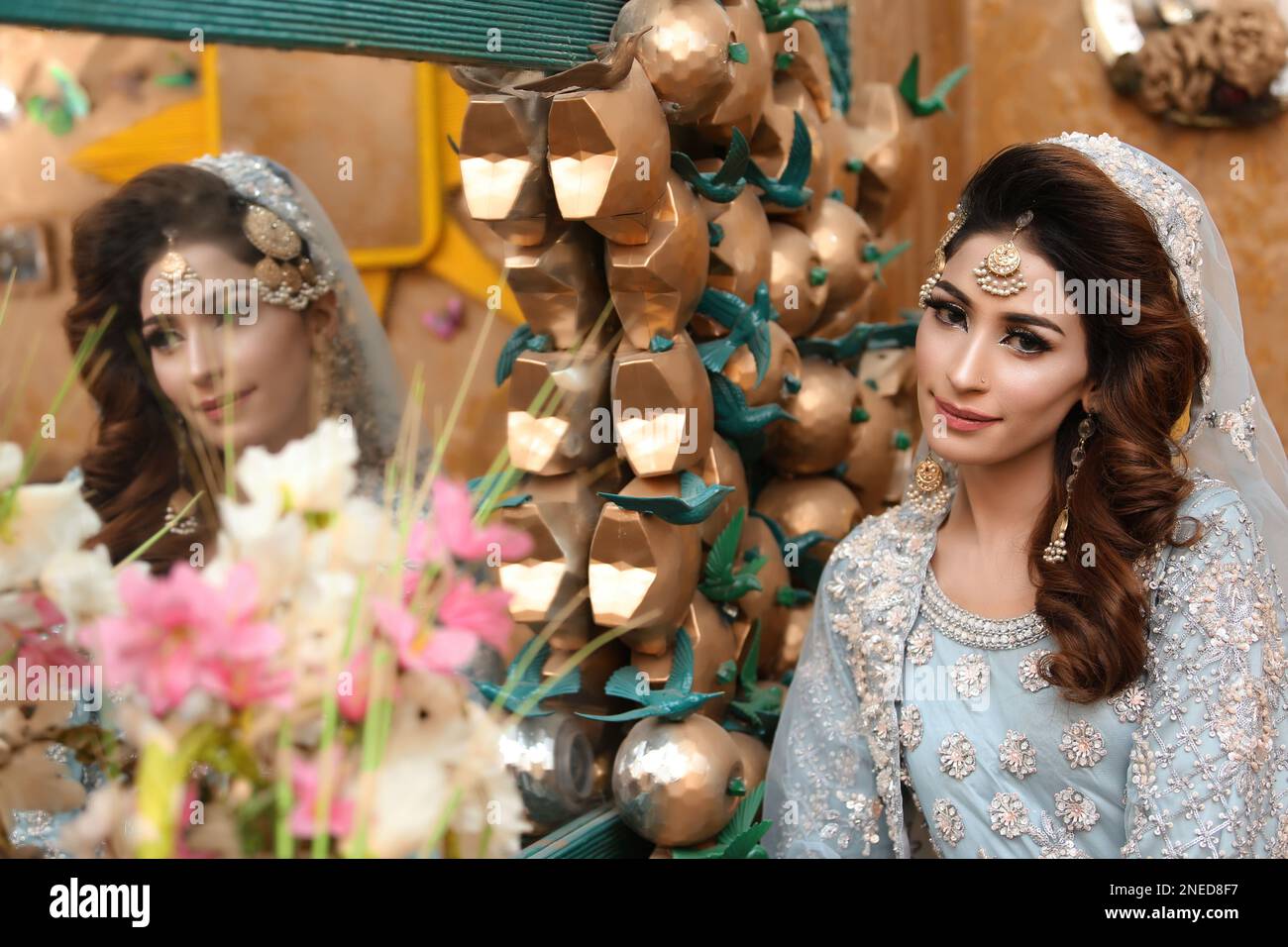 Pakistani. Indian Beautiful bride makeup for saloon shoot Stock Photo ...