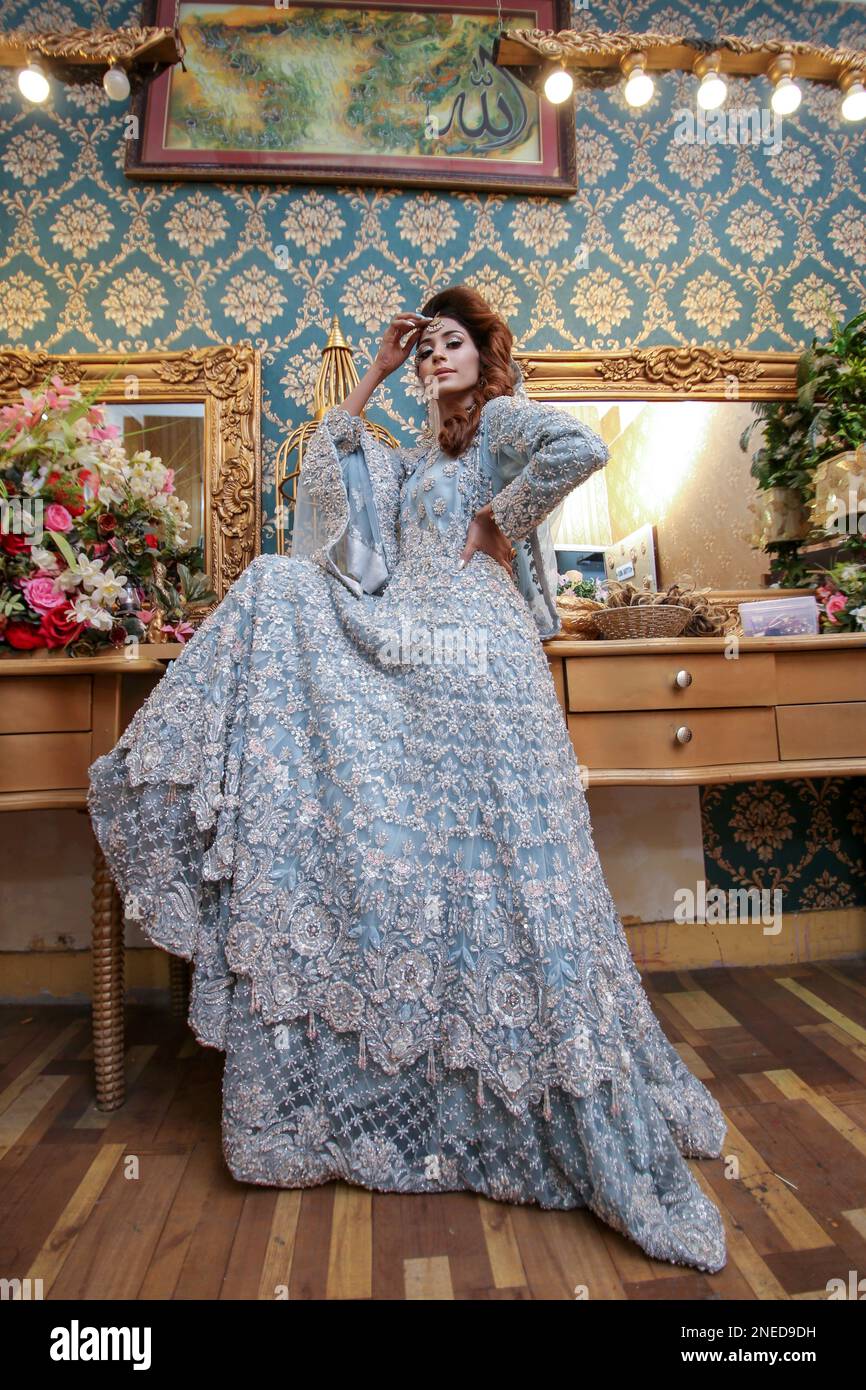 Pakistani. Indian Beautiful bride makeup for saloon shoot Stock Photo ...