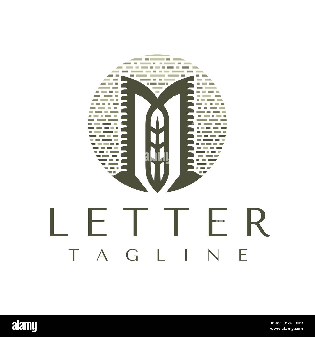 Vintage leaf letter M logo design template. Retro circle initial M ...