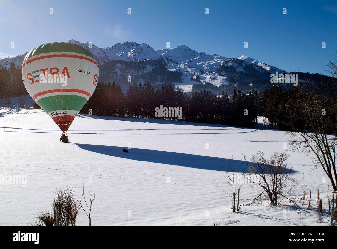 Hochfilzen, Austria - January 26, 2009: Landing of a hot air balloon on ...