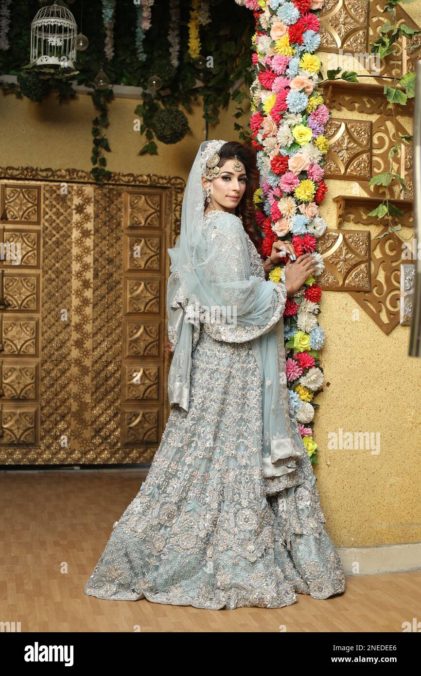 Pakistani. Indian Beautiful bride makeup for saloon shoot Stock Photo ...