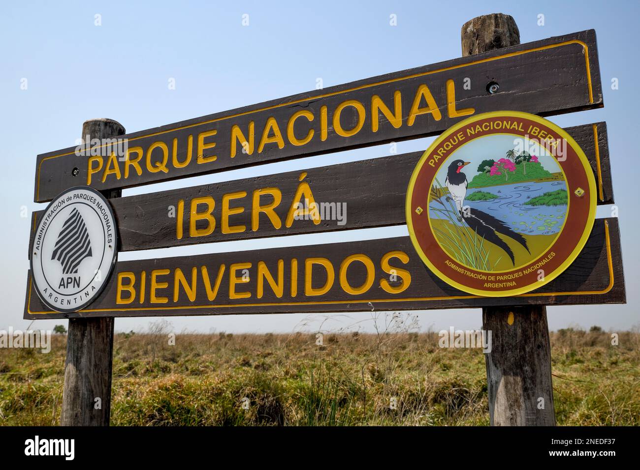 Ibera National Park sign, near San Nicolas, Esteros del Ibera ...