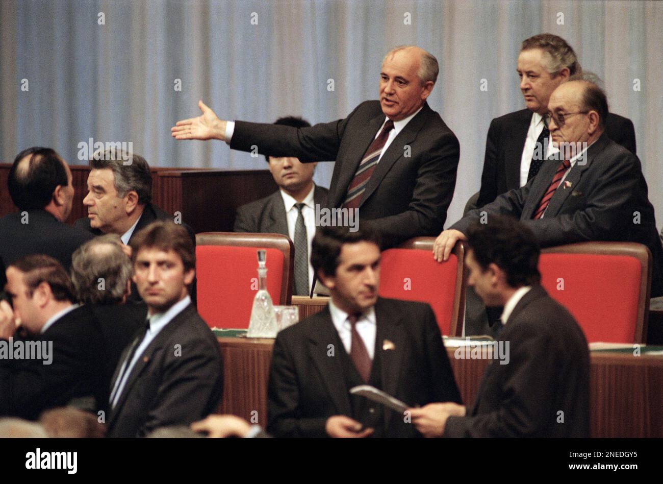Soviet President Mikhail Gorbachev addresses the Congress of People?s ...