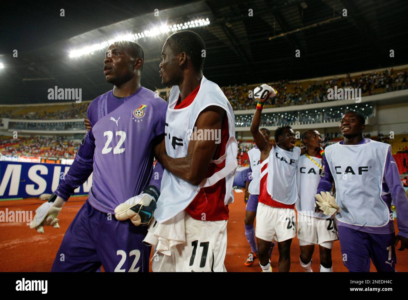 Ghana players, including goalkeeper Richard Kingson, left, with ...