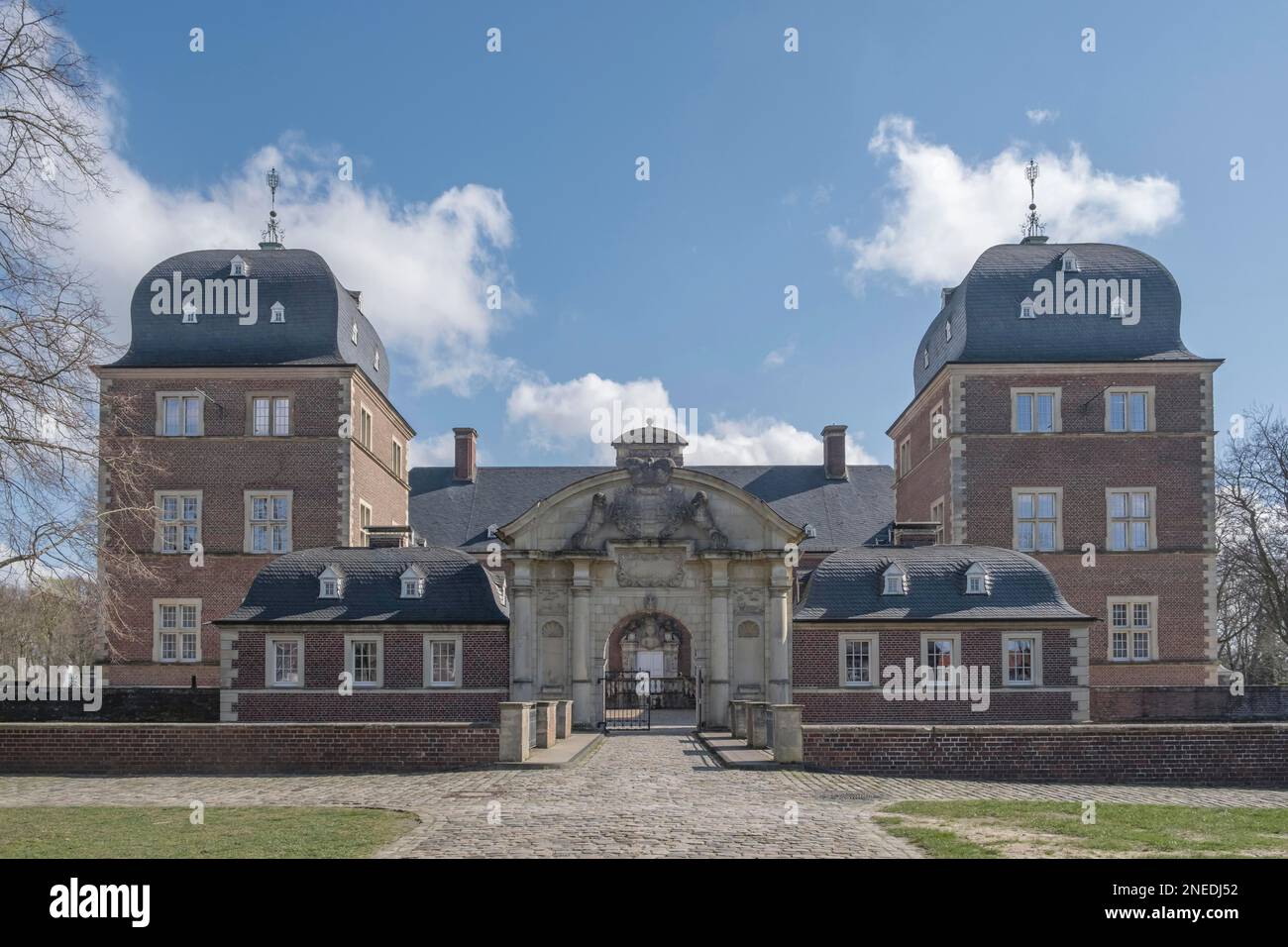 Baroque and moated castle Ahaus, magnificent portal, today seat of the ...