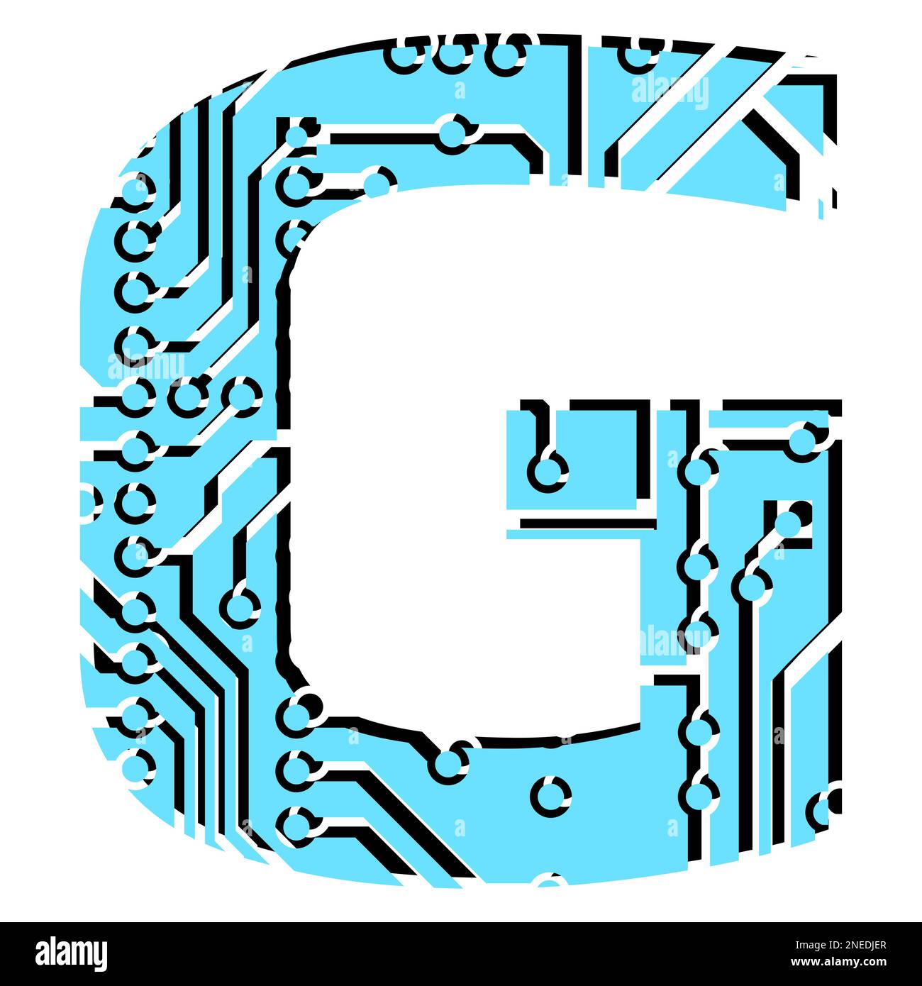 Latin digital letter G perforated with PCB circuit board tracks ...