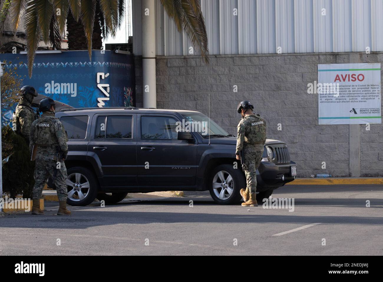 February 15, 2023. Mexico City, Mexico. Military guard the facilities ...