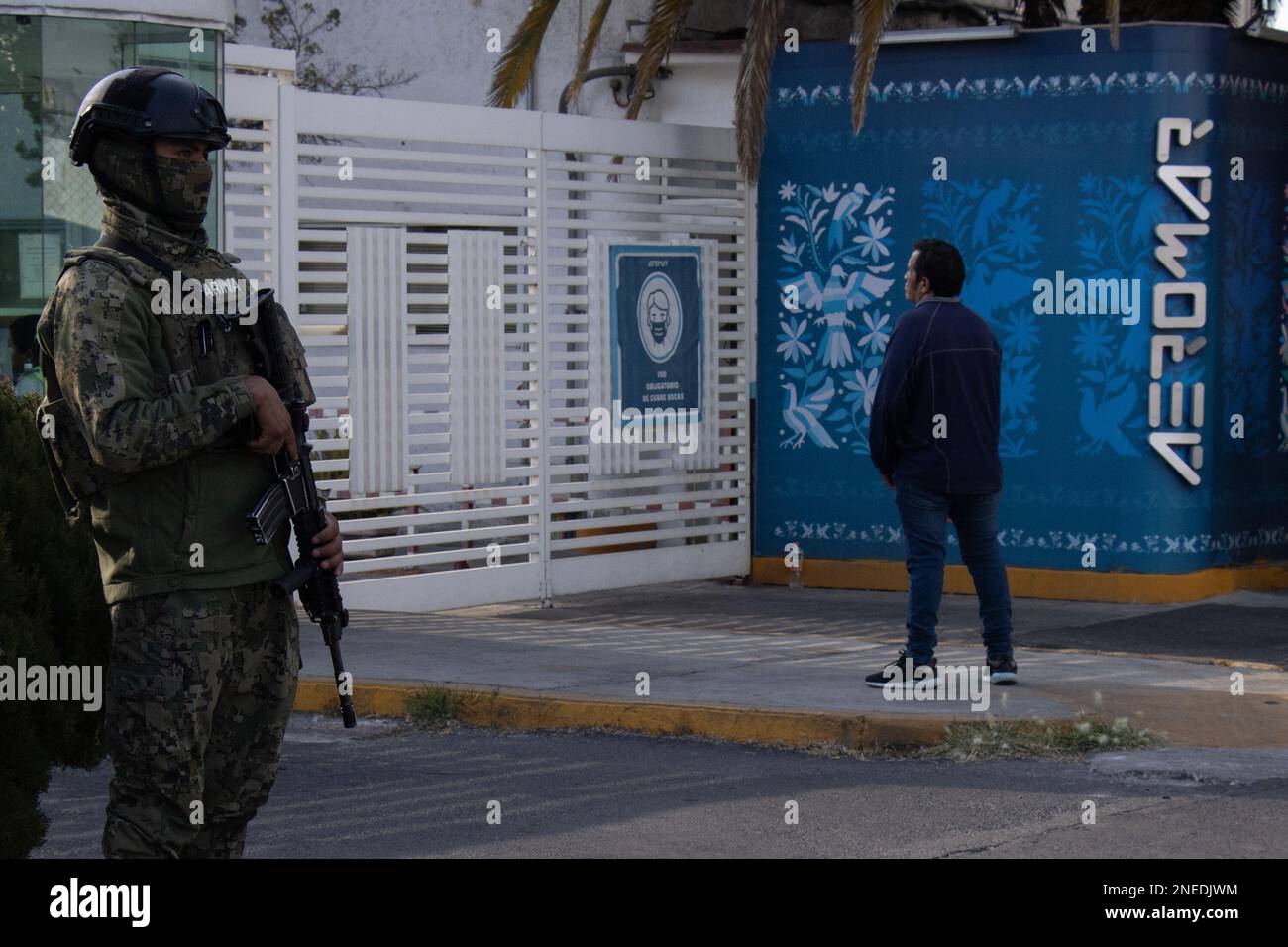 February 15, 2023. Mexico City, Mexico. Military guard the facilities ...