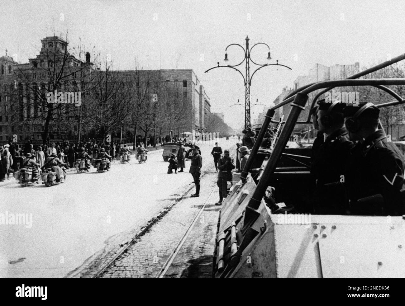 Nazi General Heinrich von Kleist, seen saluting in the centre, as he ...