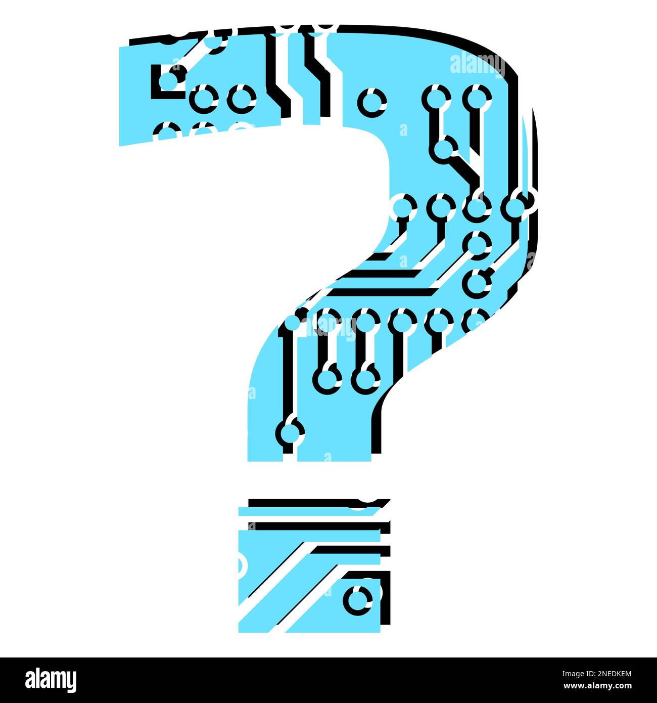 Question mark perforated with PCB circuit board tracks isolated on ...