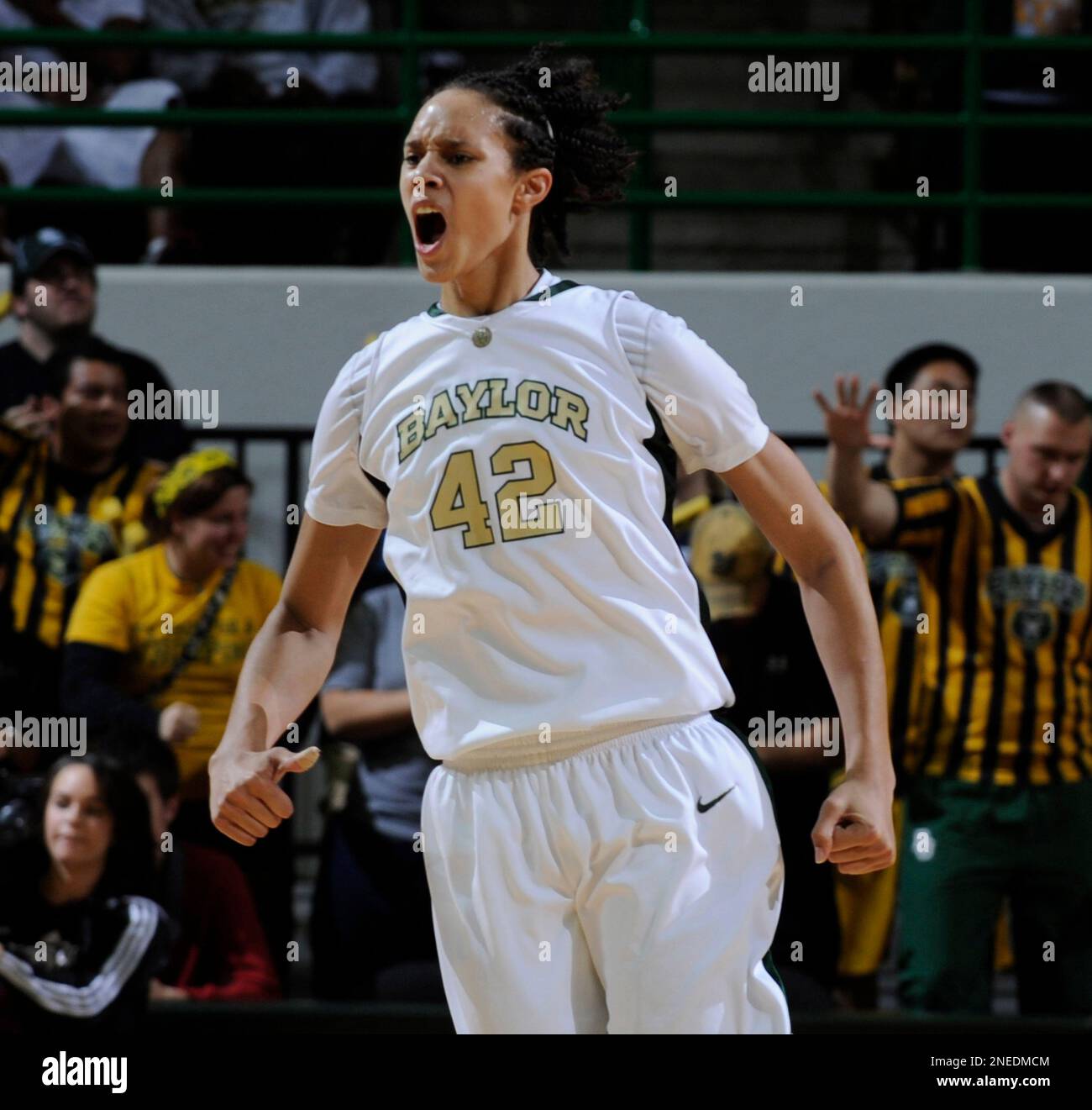 Baylor's Brittney Griner (42) yells following their 61-53 win over ...