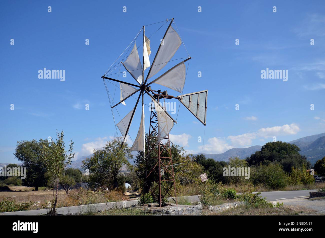 Greece, Crete, one of the traditional wind turbines on the Lasithi ...
